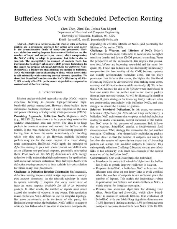 Pdf Bufferless Nocs With Scheduled Deflection Routing Zirui Tao