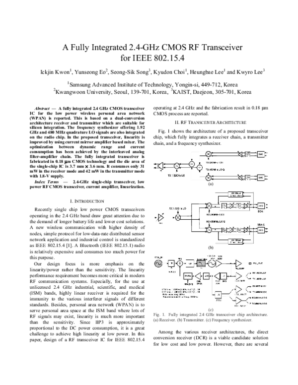 (PDF) A fully integrated 2.4-GHz CMOS RF transceiver for IEEE 802.15. 4