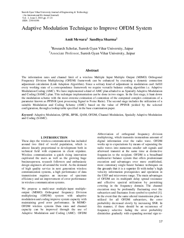 Pdf Adaptive Modulation Technique To Improve Ofdm System