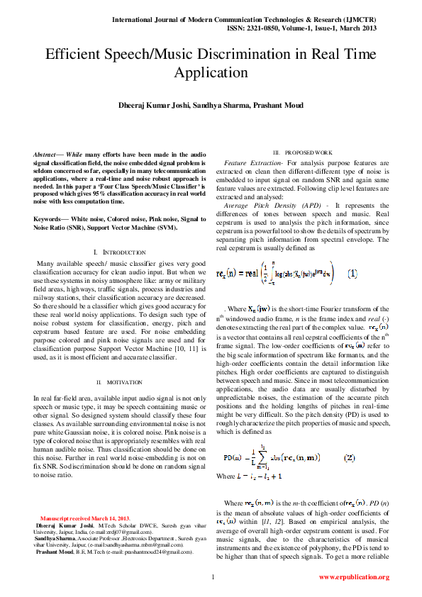 (PDF) Efficient Speech/Music Discrimination in Real Time Application