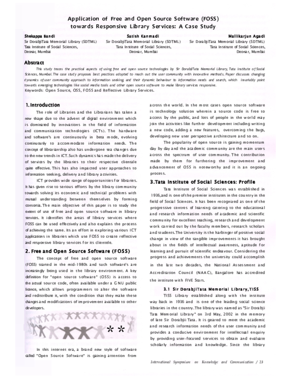 (PDF) Application of Free and Open Source Software (FOSS) towards Responsive Library Services: A ...