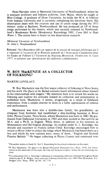 (PDF) W. Roy MacKenzie as a Collector of Folksong | Martin Lovelace ...
