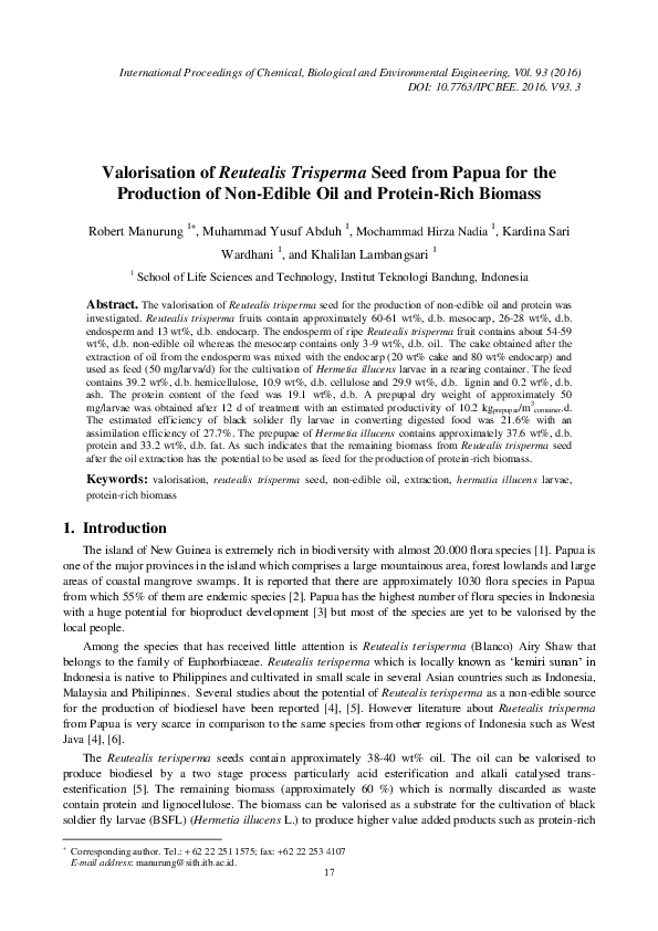 (PDF) Valorisation of Reutealis Trisperma Seed from Papua for the ...