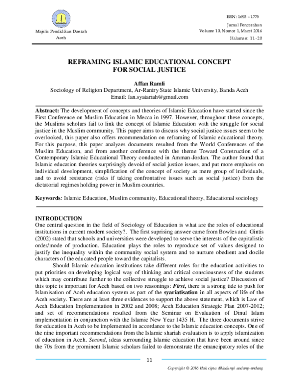 (PDF) Reframing Islamic Educational Concept for Social Justice
