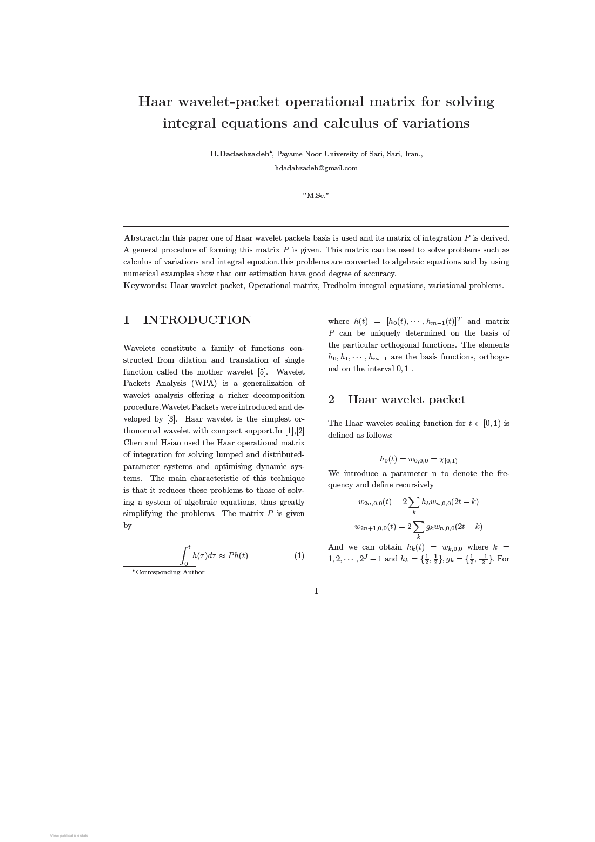(PDF) Haar wavelet-packet operational matrix for solving integral ...