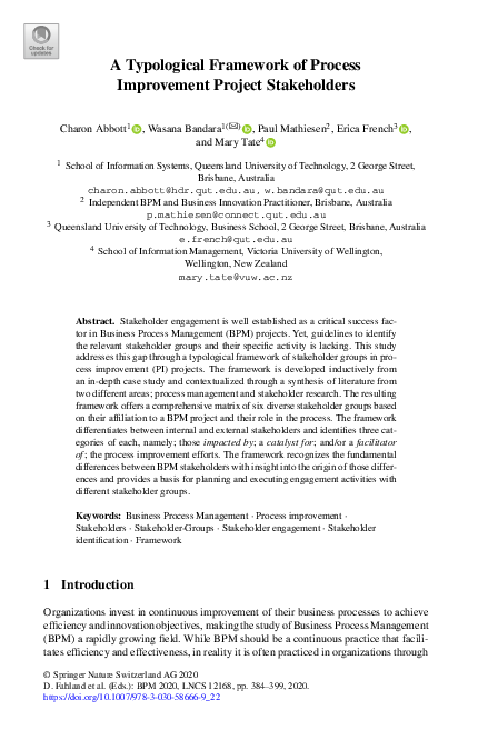 (PDF) A Typological Framework of Process Improvement Project Stakeholders