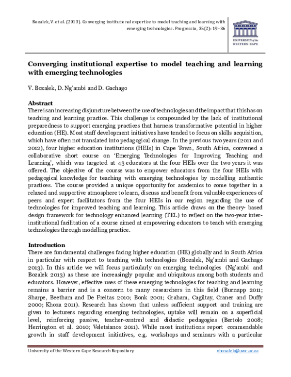 (PDF) Converging institutional expertise to model teaching and learning ...