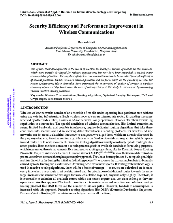 (PDF) Security Efficiency and Performance Improvement in Wireless ...