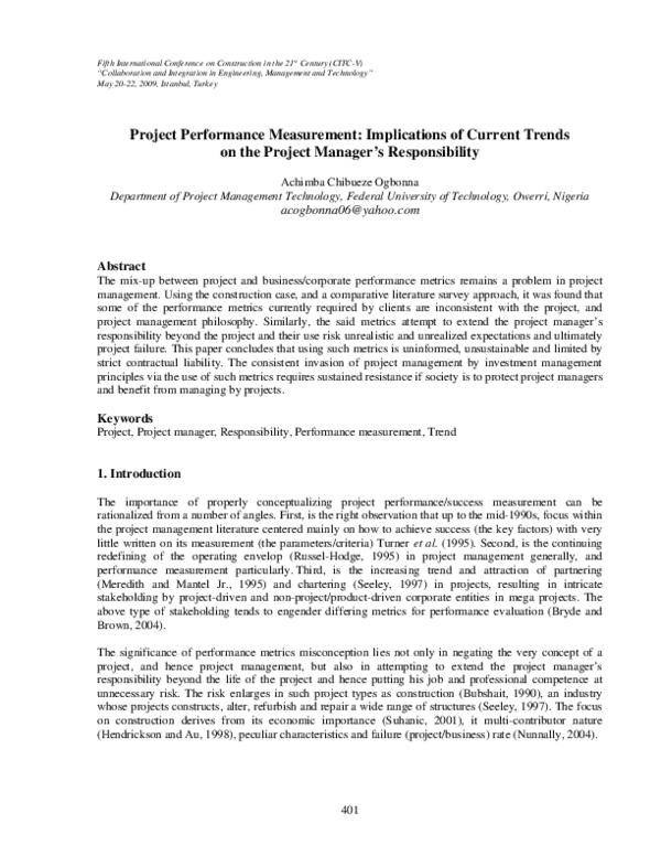 (PDF) Project Performance Measurement: Implications of Current Trends ...