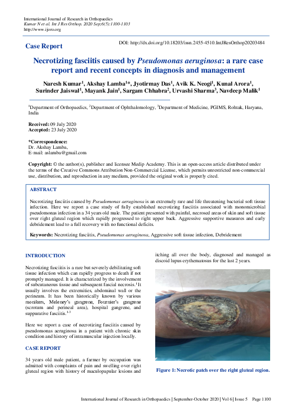 (PDF) Necrotizing fasciitis caused by Pseudomonas aeruginosa: a rare ...