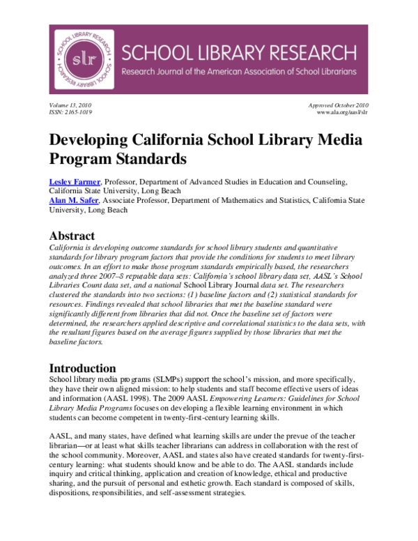 (PDF) Developing California School Library Media Program Standards ...