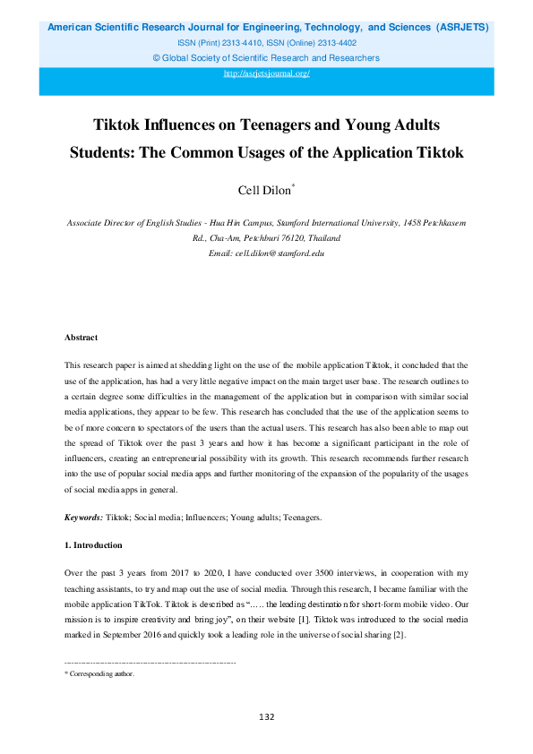 (PDF) Tiktok Influences on Teenagers and Young Adults Students: The ...