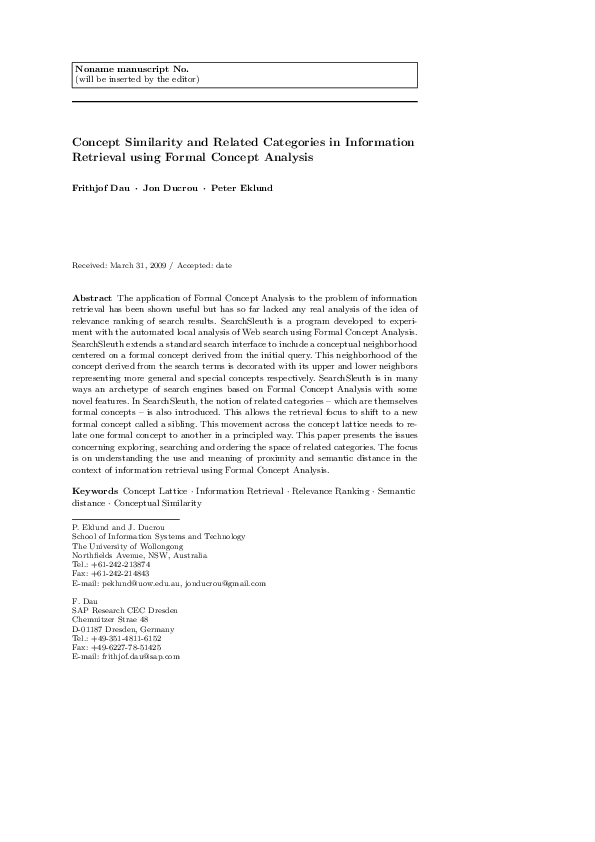 Pdf Concept Similarity And Related Categories In Information Retrieval Using Formal Concept