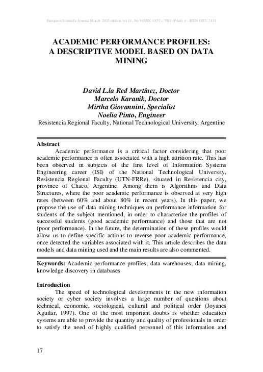 (PDF) Academic Performance Profiles: A Descriptive Model Based on Data ...