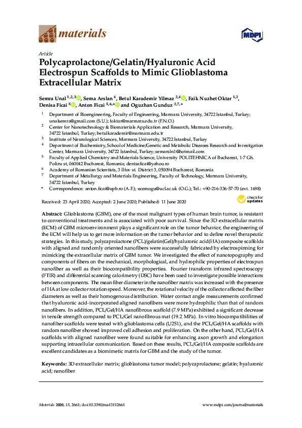 (PDF) Polycaprolactone/Gelatin/Hyaluronic Acid Electrospun Scaffolds to Mimic Glioblastoma ...