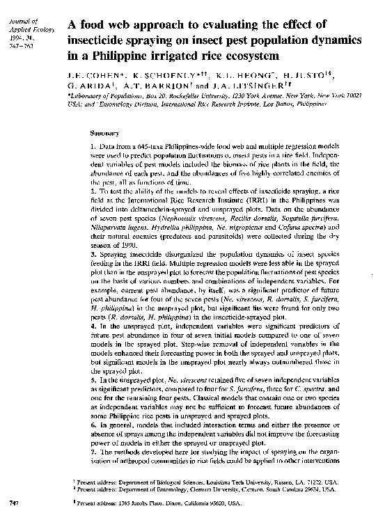 (PDF) A Food Web Approach to Evaluating the Effect of Insecticide ...