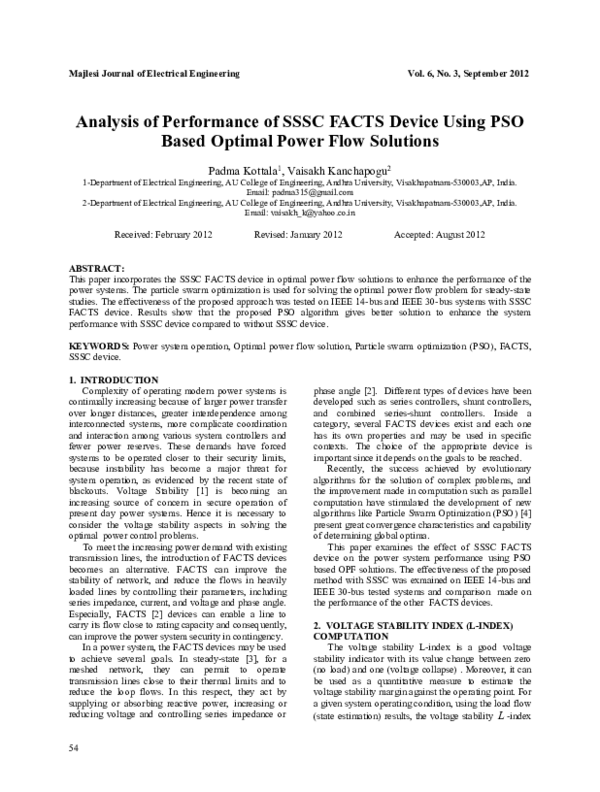 (PDF) Analysis of Performance of SSSC FACTS Device Using PSO Based ...