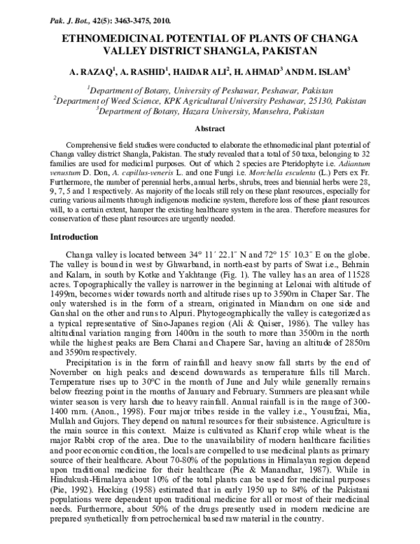 (PDF) Ethnomedicinal potential of plants of Changa Valley District ...