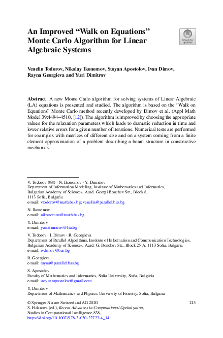(PDF) An Improved “Walk on Equations” Monte Carlo Algorithm for Linear Algebraic Systems ...