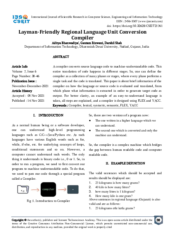 (PDF) Layman-Friendly Regional Language Unit Conversion Compiler