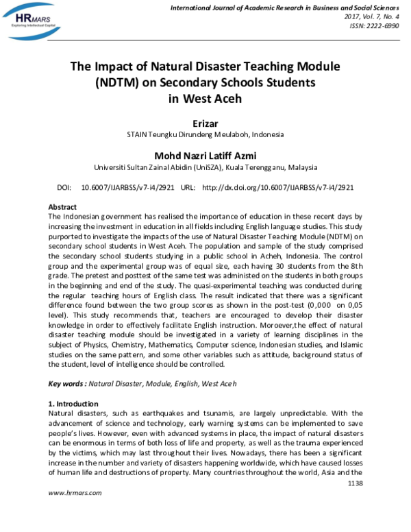 (PDF) The Impact of Natural Disaster Teaching Module (NDTM) on ...