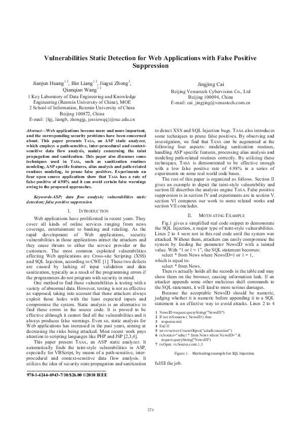 Pdf Vulnerabilities Static Detection For Web Applications With False 5621