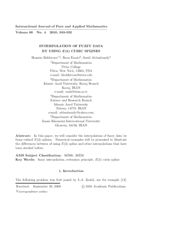 Pdf Interpolation Of Fuzzy Data By Using E3 Cubic Splines