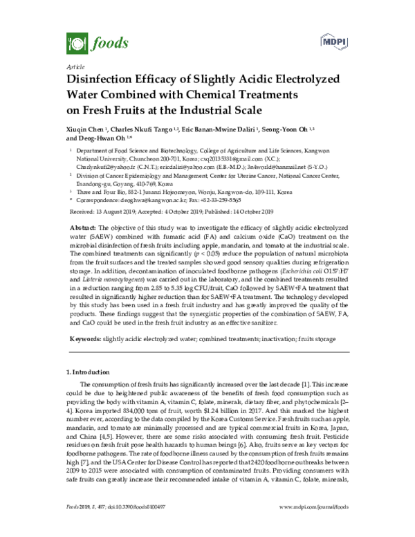 (PDF) Disinfection Efficacy of Slightly Acidic Electrolyzed Water ...