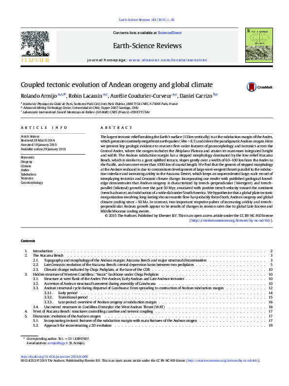 (PDF) Coupled tectonic evolution of Andean orogeny and global climate