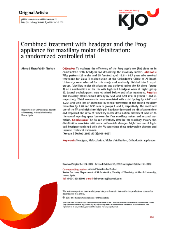 (PDF) Combined treatment with headgear and the Frog appliance for ...