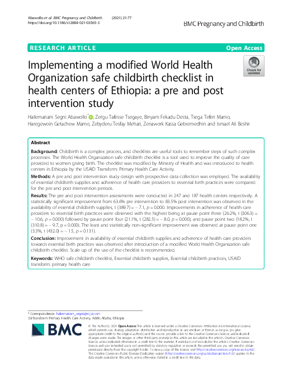 (PDF) Implementing a modified World Health Organization safe childbirth ...