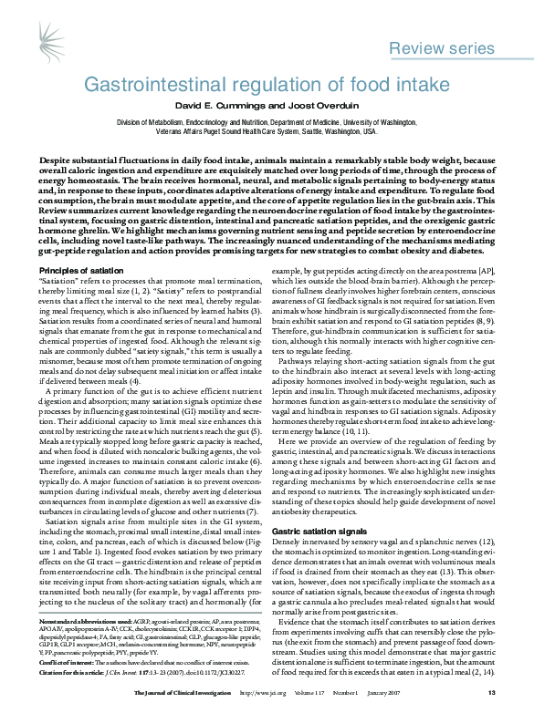 (PDF) Gastrointestinal regulation of food intake