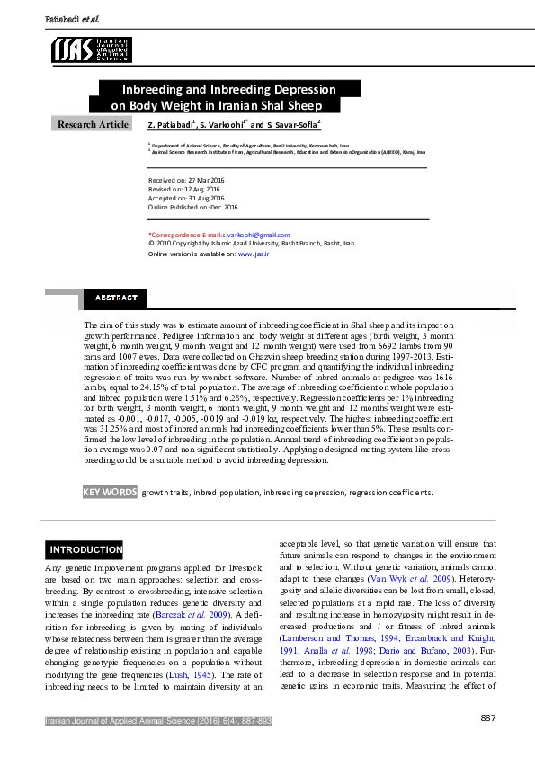(PDF) Inbreeding and Inbreeding Depression on Body Weight in Iranian ...