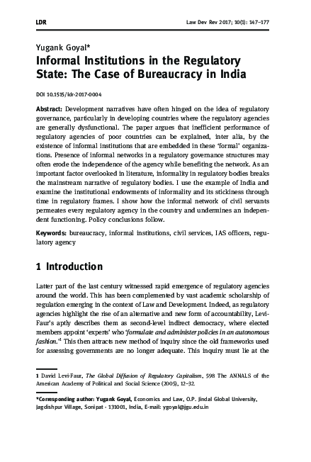 (PDF) Informal Institutions in the Regulatory State: The Case of ...