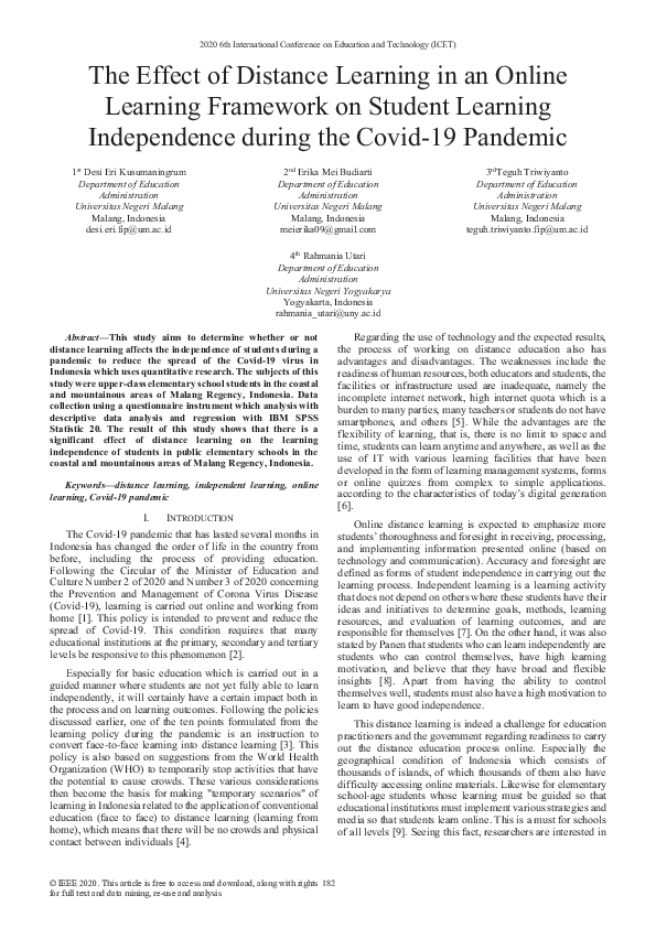 (PDF) The Effect of Distance Learning in an Online Learning Framework ...