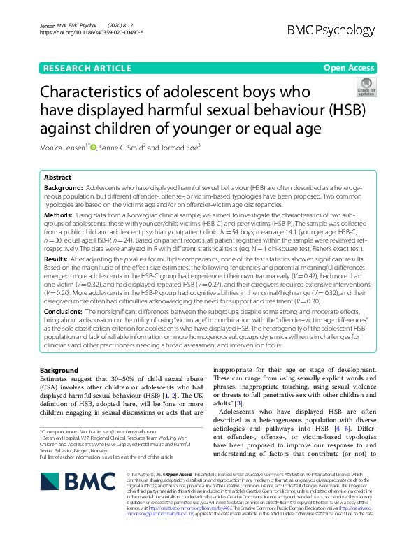 (PDF) Characteristics of adolescent boys who have displayed harmful ...