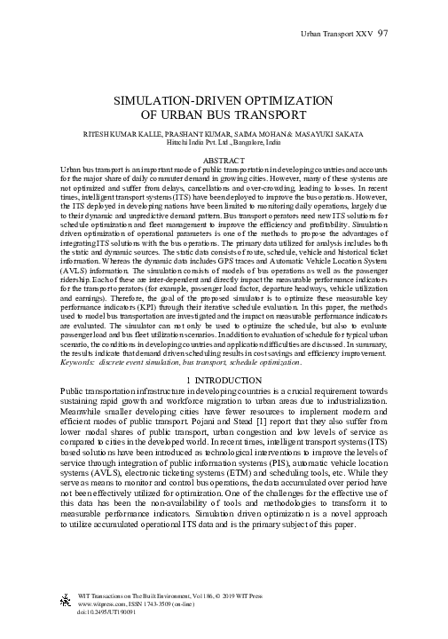 Pdf Simulation Driven Optimization Of Urban Bus Transport