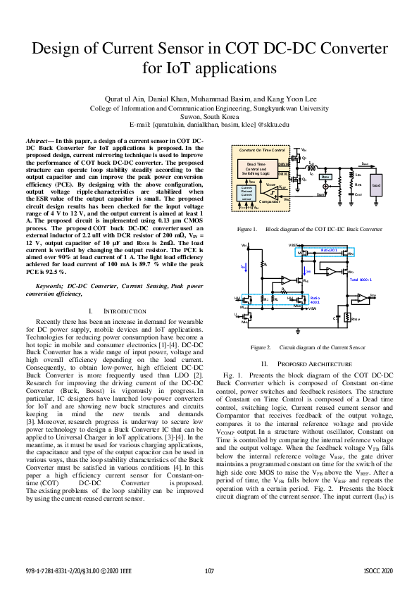 (PDF) Design of Current Sensor in COT DC-DC Converter for IoT applications