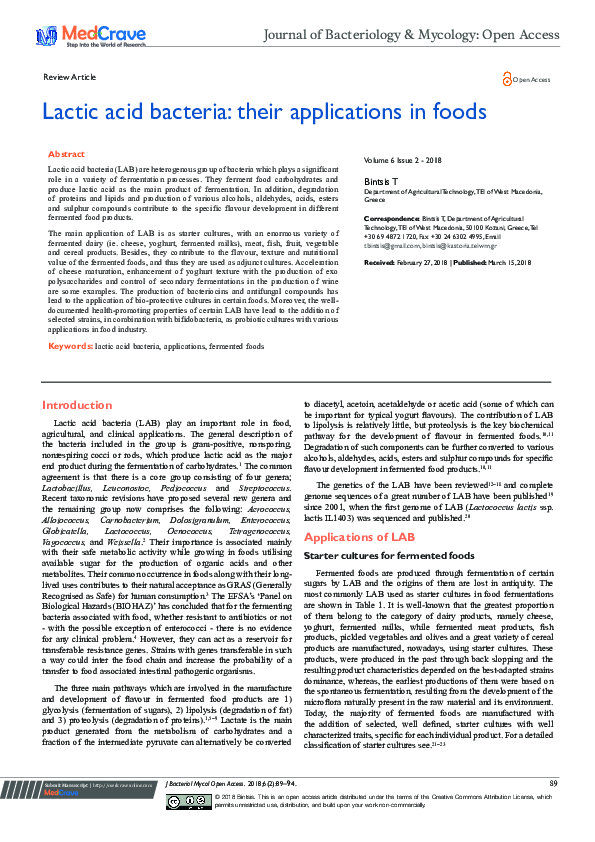 (PDF) Lactic acid bacteria: their applications in foods