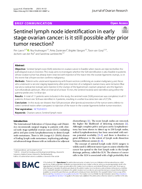(PDF) Sentinel lymph node identification in early stage ovarian cancer: is it still possible ...