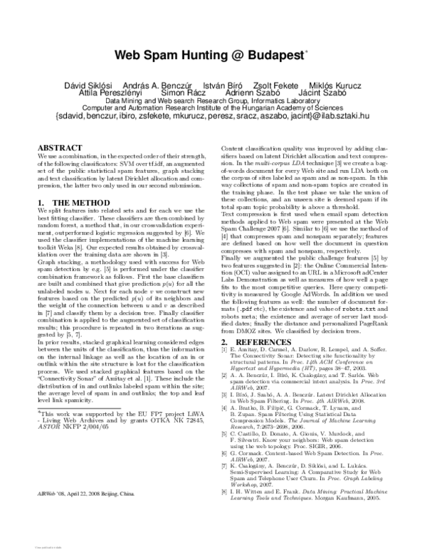 (PDF) Web Spam Hunting @ Budapest