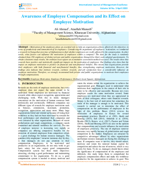 (PDF) Awareness of Employee Compensation and its Effect on Employee ...