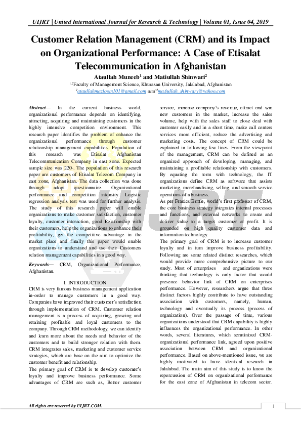 (PDF) Customer Relation Management (CRM) and its Impact on ...