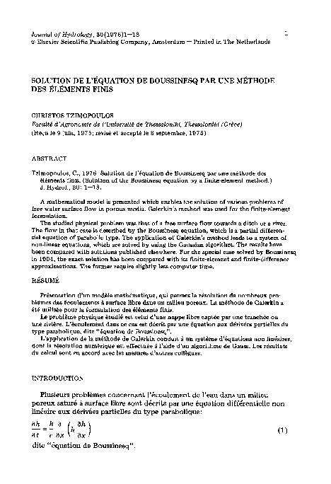 (PDF) Solution de l'équation de Boussinesq par une méthode des éléments finis