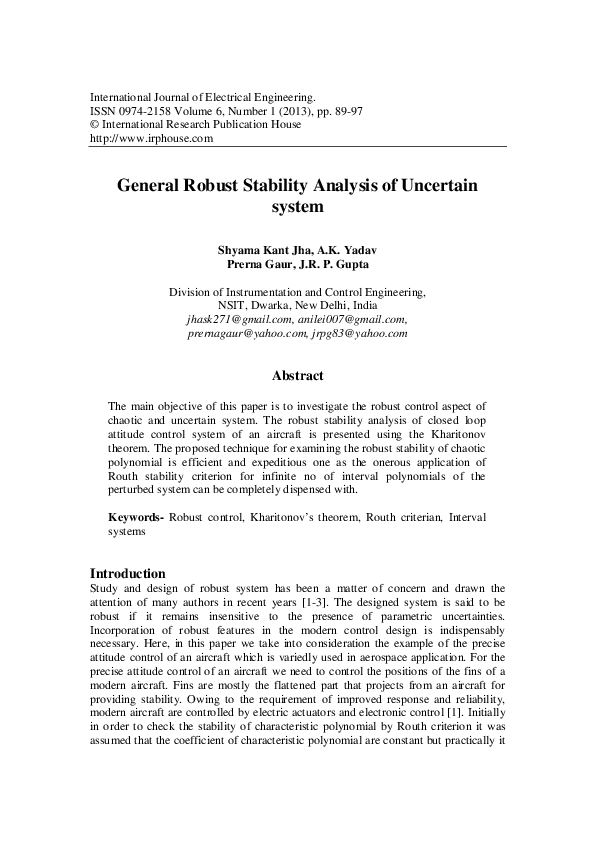 (PDF) General Robust Stability Analysis of Uncertain system