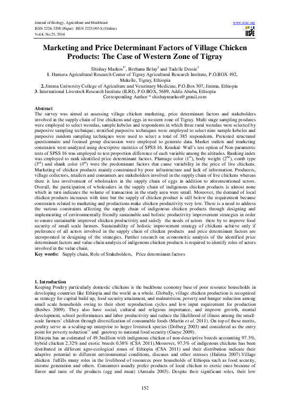 (PDF) Marketing and Price Determinant Factors of Village Chicken ...