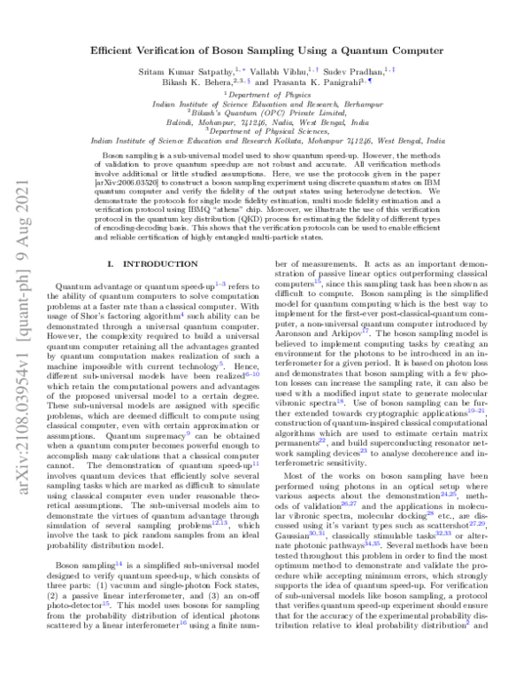 (PDF) Efficient Verification of Boson Sampling Using a Quantum Computer