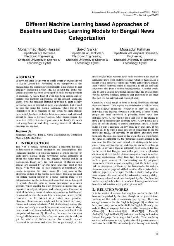 (PDF) Different Machine Learning based Approaches of Baseline and Deep ...