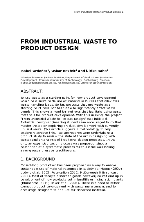 (PDF) From Industrial Waste to Product Design 1 FROM INDUSTRIAL WASTE ...