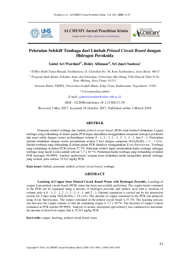 (PDF) Pelarutan Selektif Tembaga dari Limbah Printed Circuit Board ...